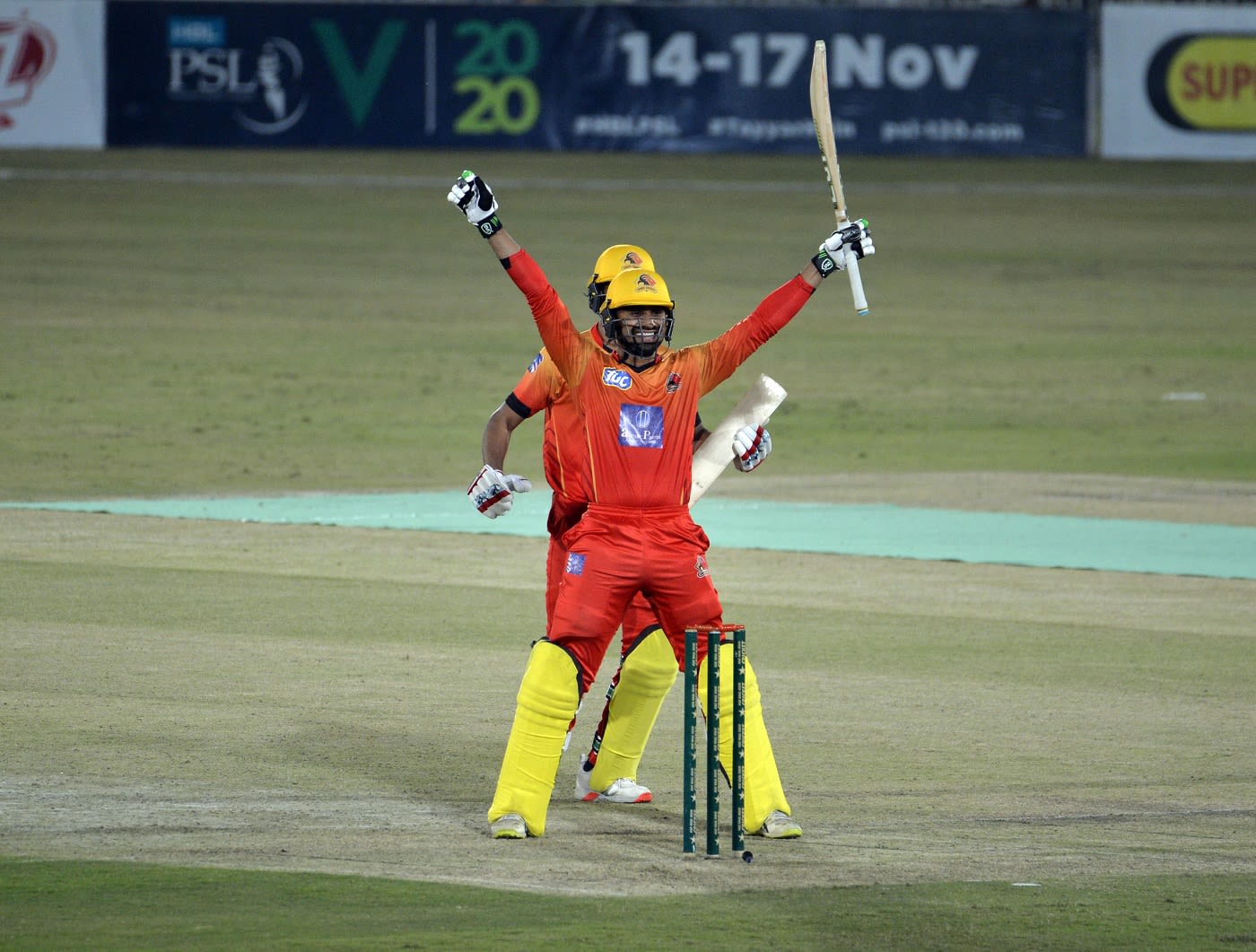 Danish Aziz celebrates after hitting a match-winning last-ball six ...