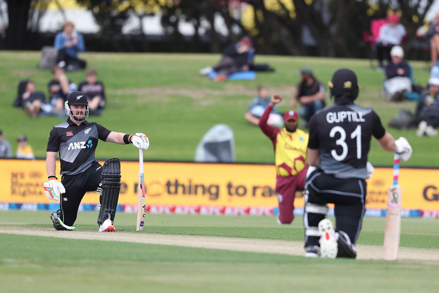 New Zealand openers Tim Seifert and Martin Guptill take a knee ...