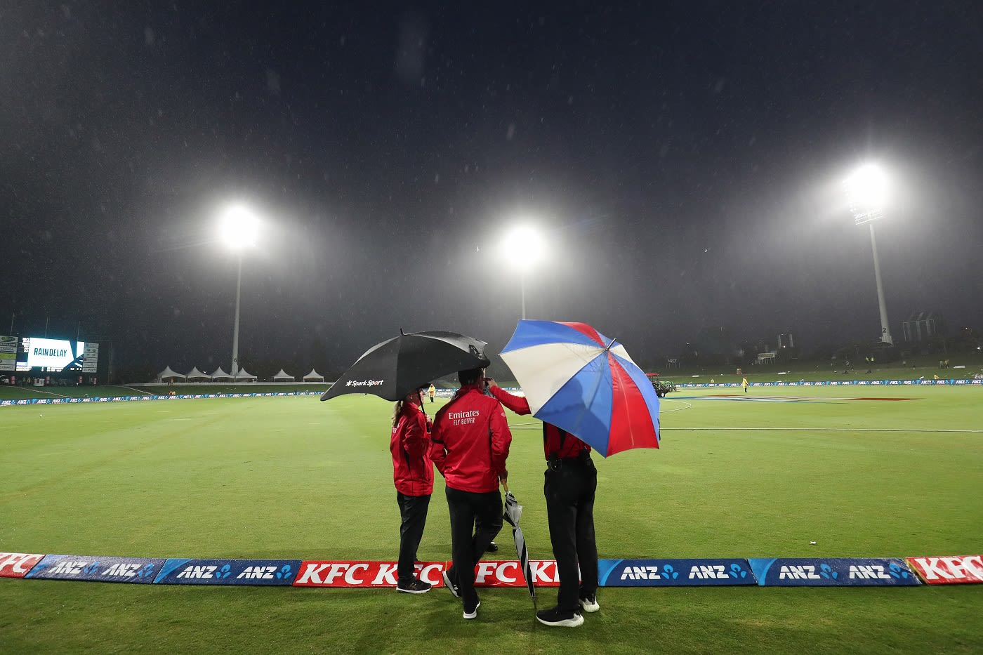 Umpires wait for the weather to ease at the Bay Oval | ESPNcricinfo.com