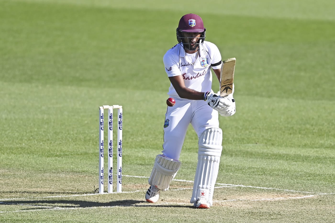 Kraigg Brathwaite defends one on the off side | ESPNcricinfo.com