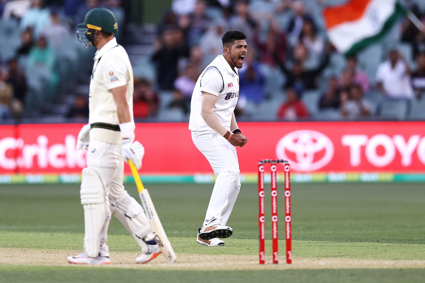 Umesh Yadav celebrates after trapping Marnus Labuschagne lbw ...