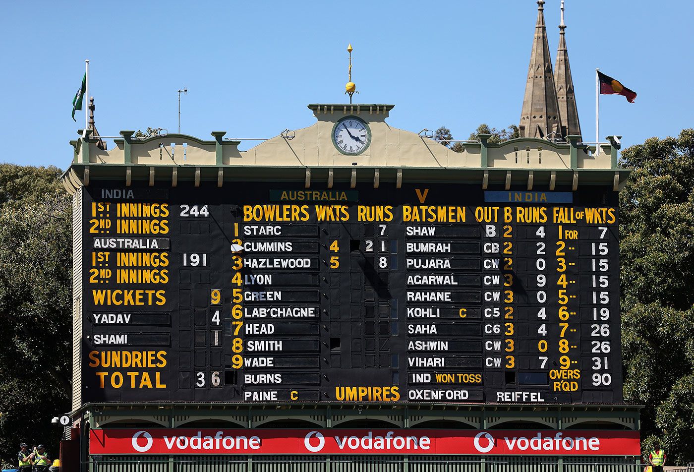 The famous Adelaide scoreboard records the details of India's collapse ...