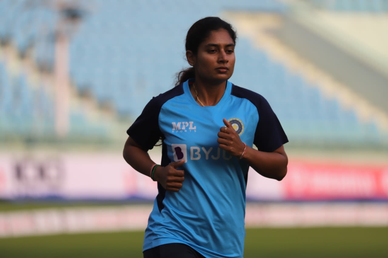 Mithali Raj is all business at a pre-game warm-up session ...
