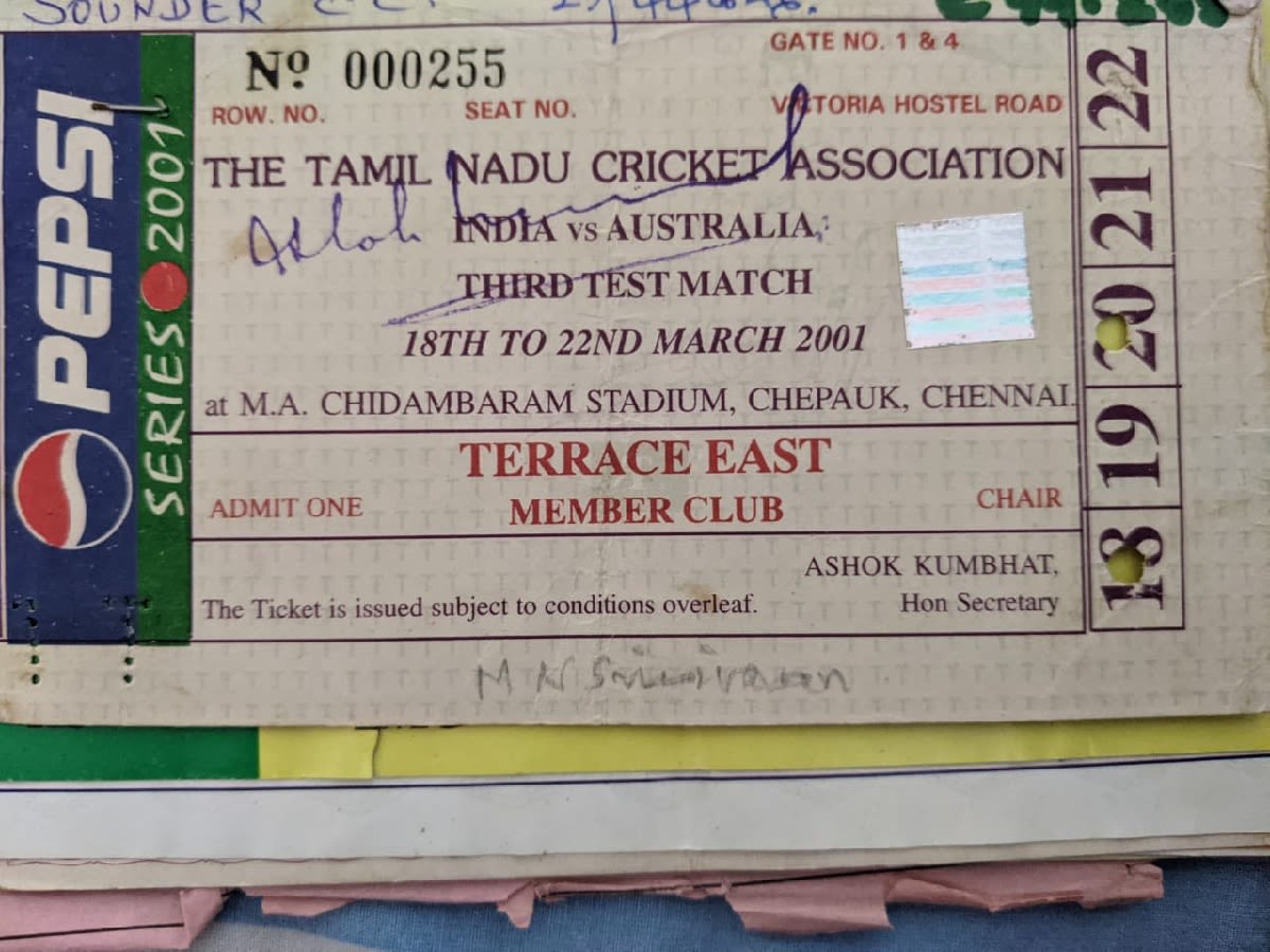 An India-Australia Chennai 2001 Test ticket | ESPNcricinfo.com