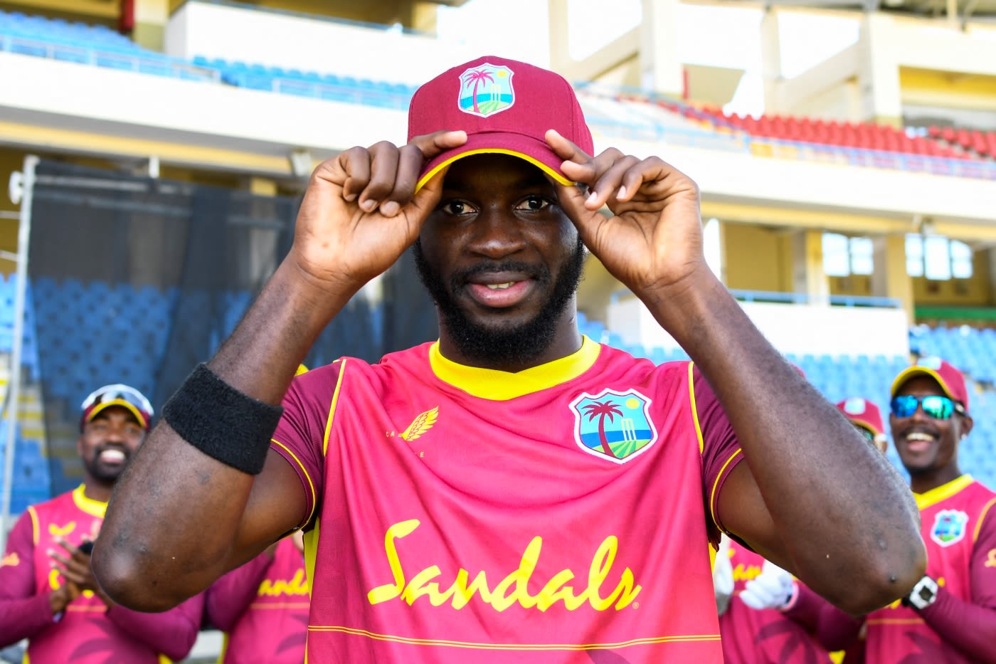 Debutant Anderson Phillip shows off his brand new West Indies cap ...