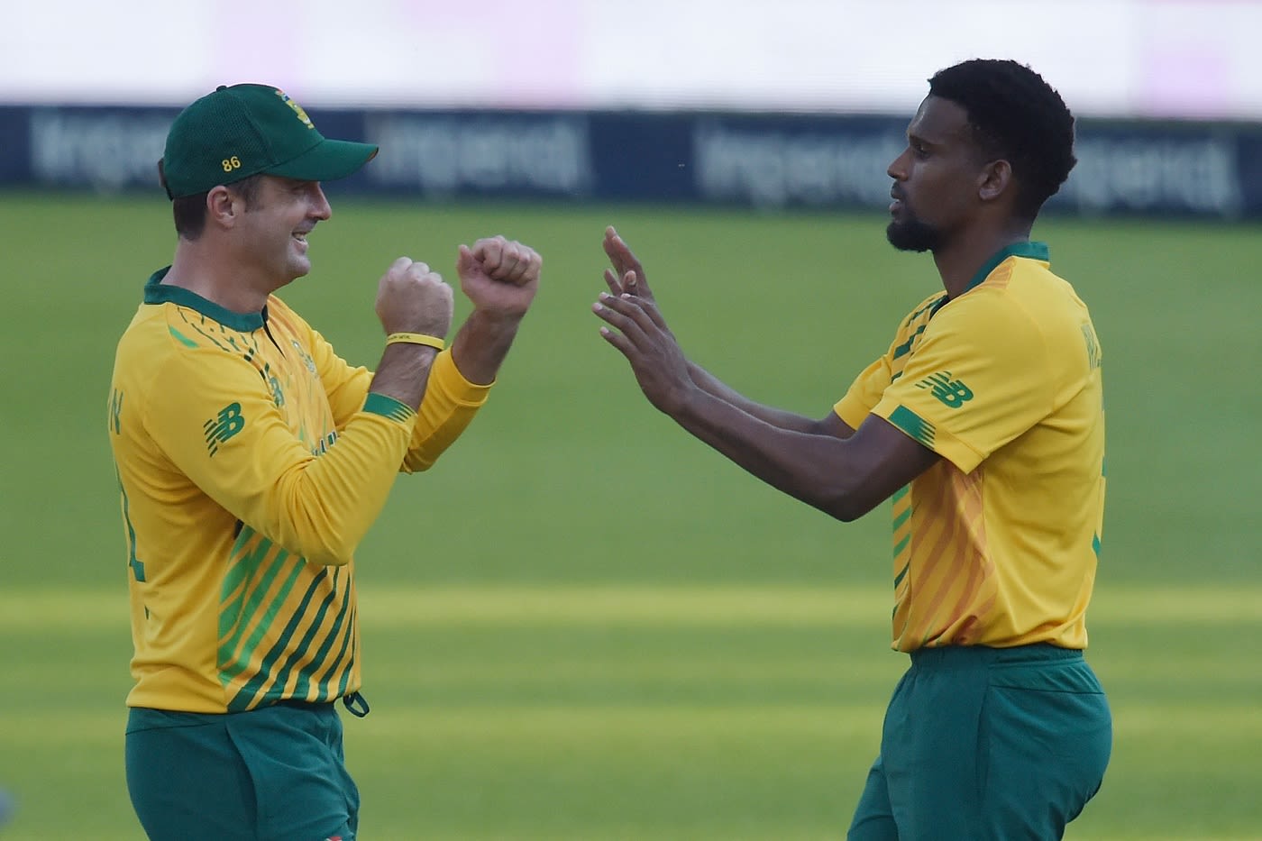 Pite van Biljon and Lizaad Williams celebrate a wicket | ESPNcricinfo.com