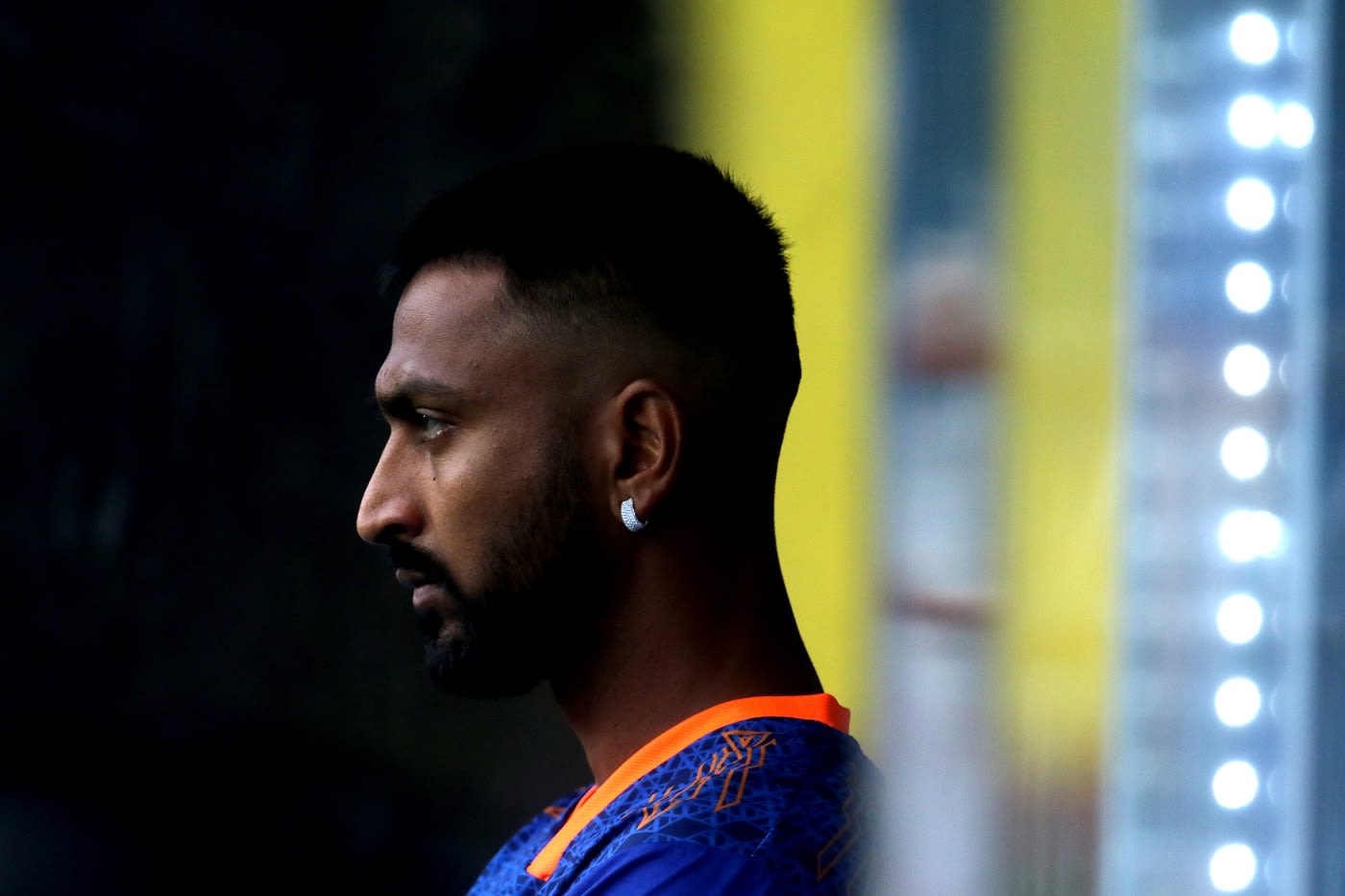 A pensive looking Krunal Pandya before the start of the game ...