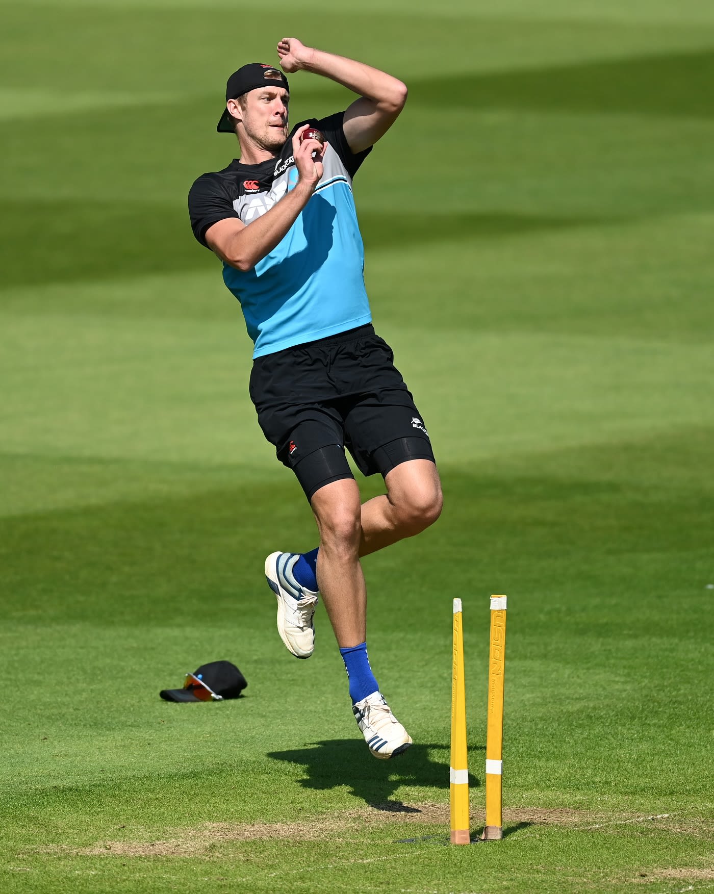 Kyle Jamieson prepares with the Dukes ball for his first overseas Test ...