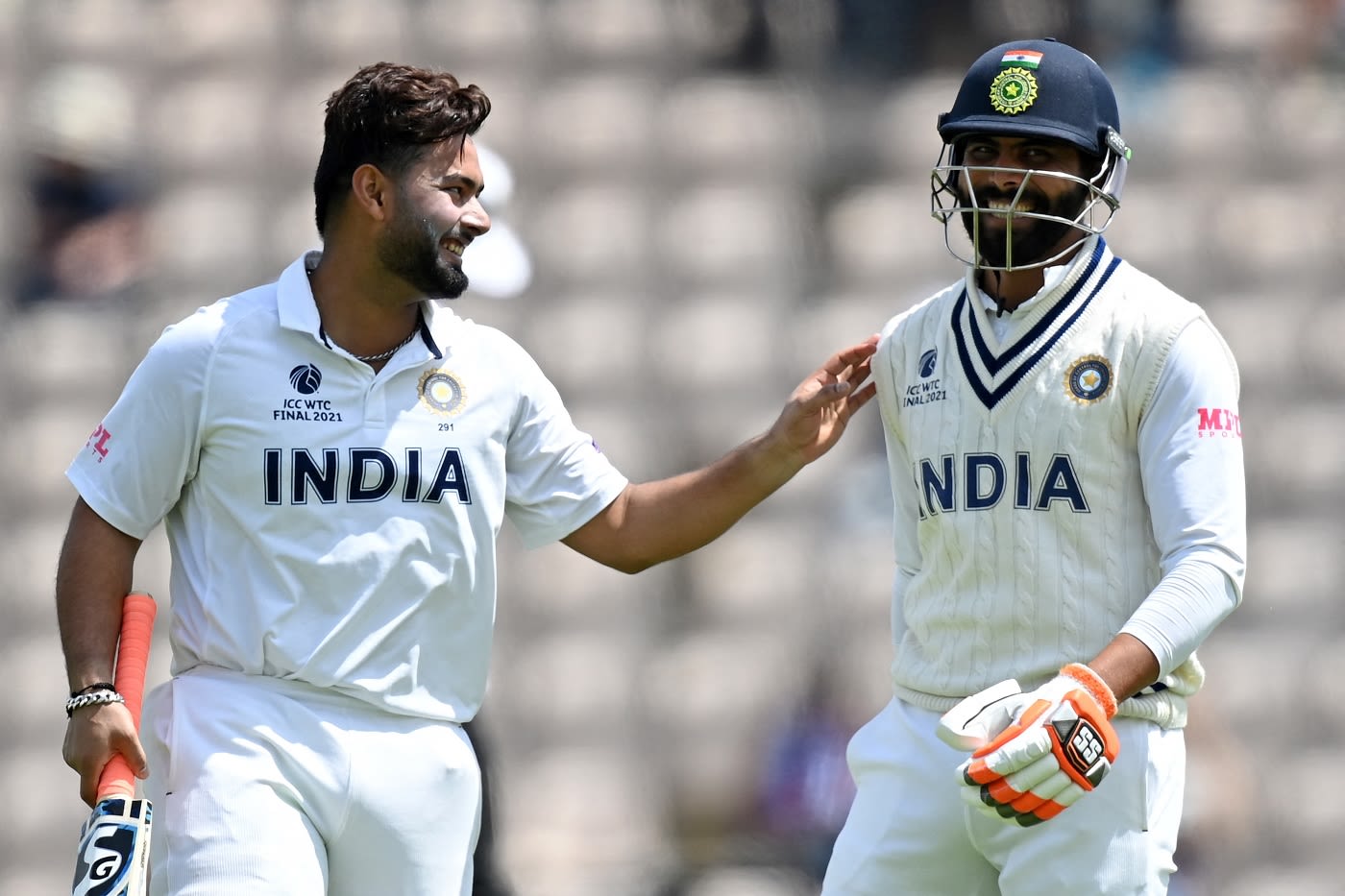 Rishabh Pant and Ravindra Jadeja share a light moment on the field ... Rishabh Pant and Ravindra Jadeja share a light moment on the field ...