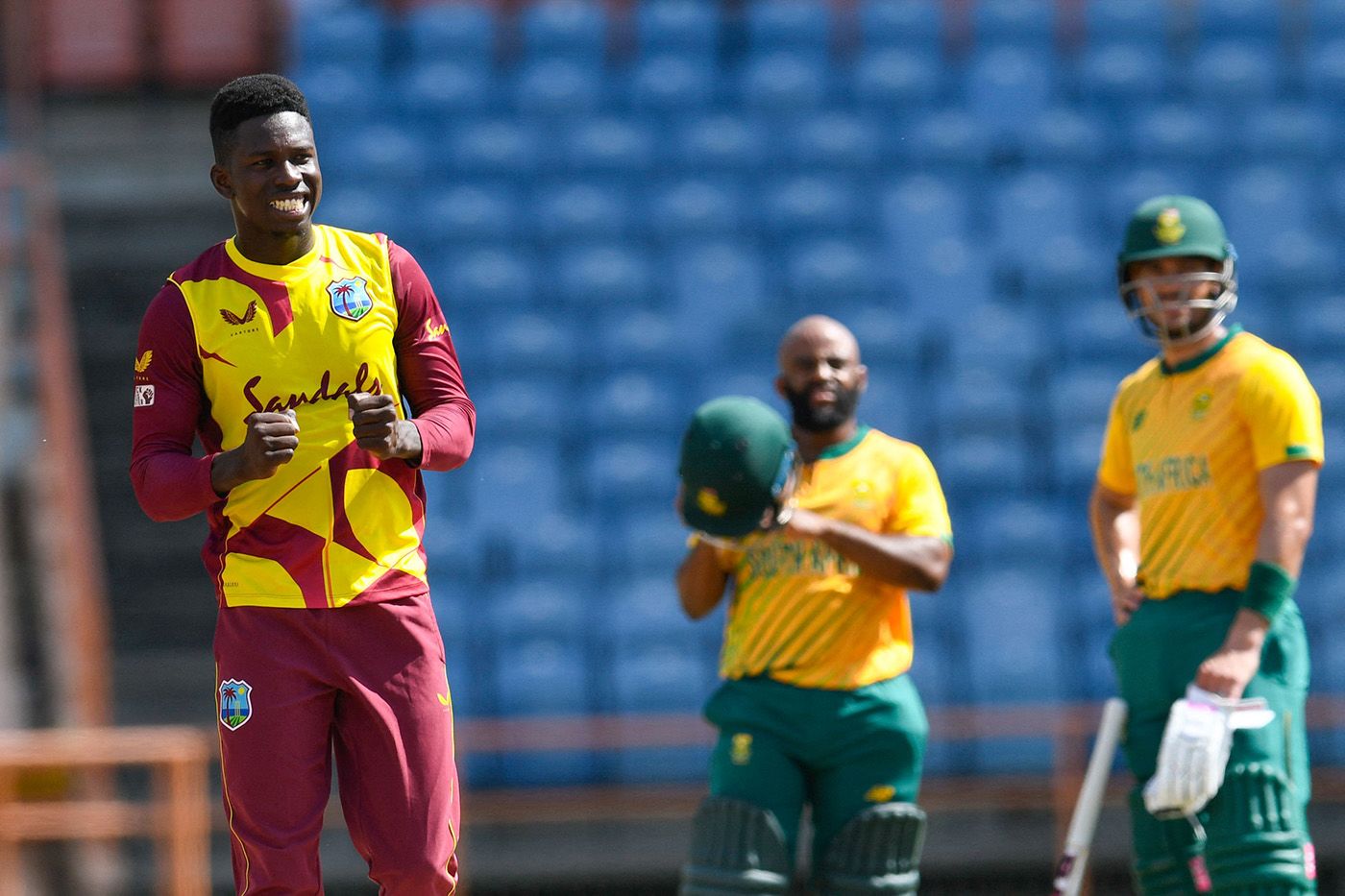 Kevin Sinclair celebrates a breakthrough | ESPNcricinfo.com