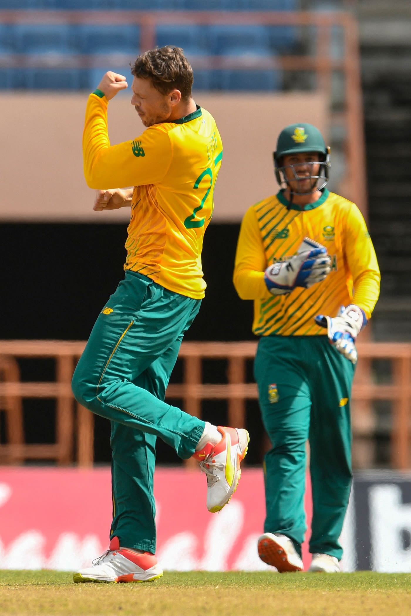George Linde celebrates after dismissing Shimron Hetmyer | ESPNcricinfo.com