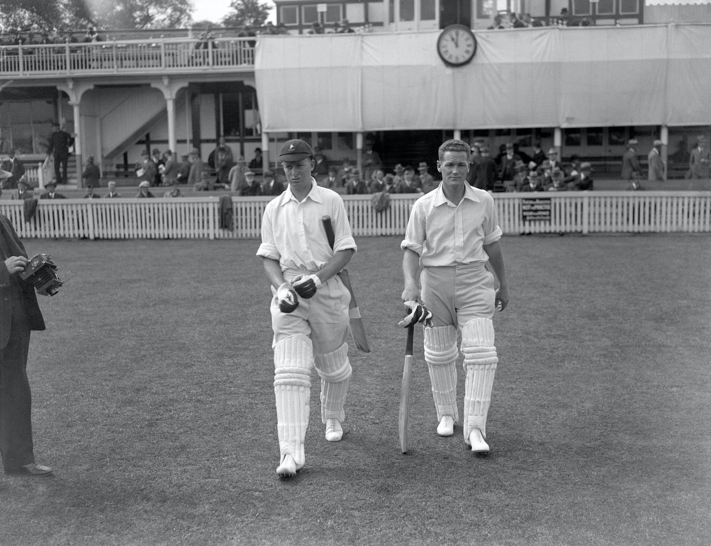 Bruce Mitchell, left and Bob Catterall walk out to bat | ESPNcricinfo.com