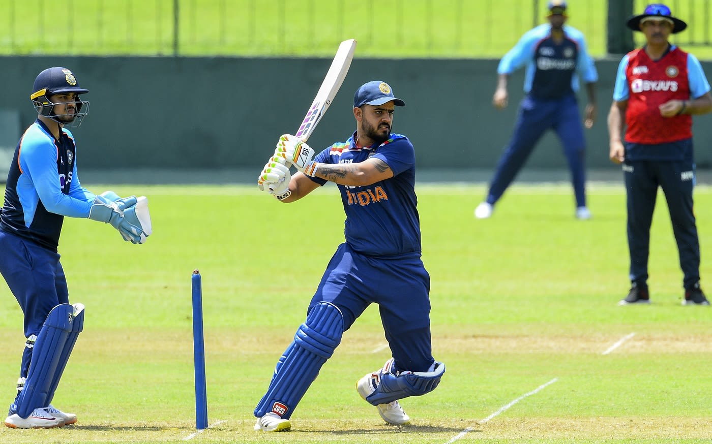 Nitish Rana in action during an intra-squad practice game ...