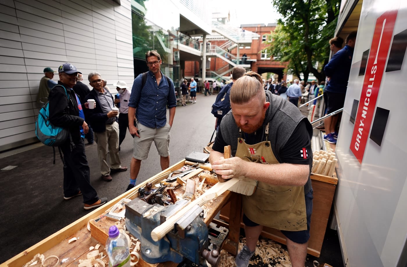 Fancy a freshly crafted bat, anyone? A Gray Nicolls bat-maker at work ...