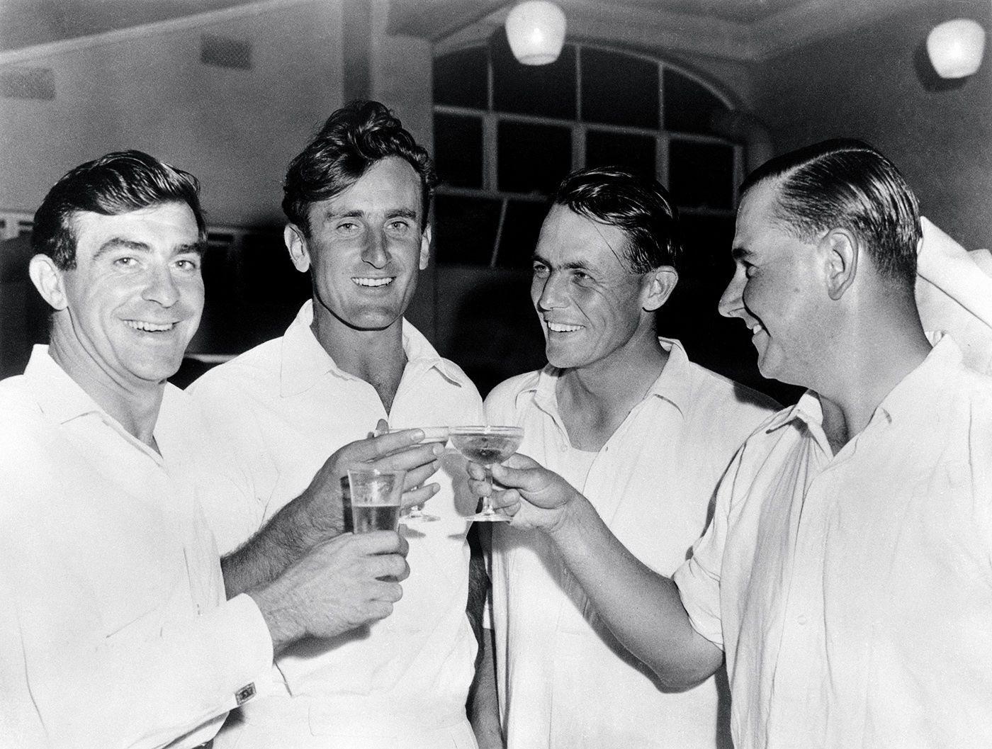 Fred Trueman, Ted Dexter, David Sheppard and Colin Cowdrey toast with ...