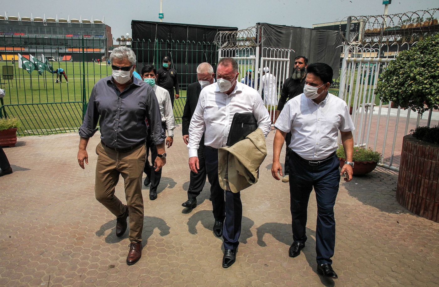 Members of the NZC and ECB security review team, with Reg Dickason in ...