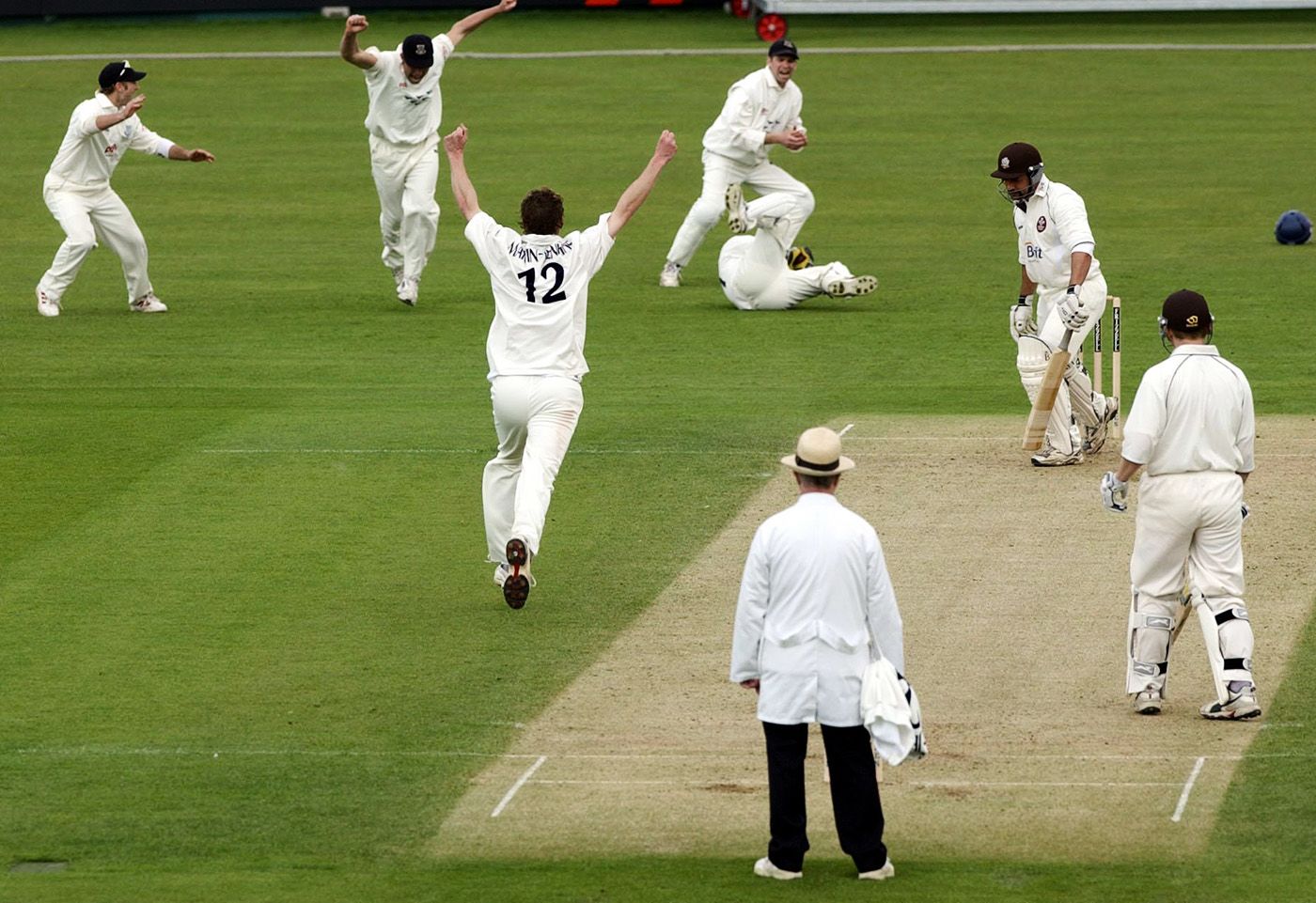 Adam Hollioake is caught behind by Tim Ambrose off Robin Martin-Jenkins ...