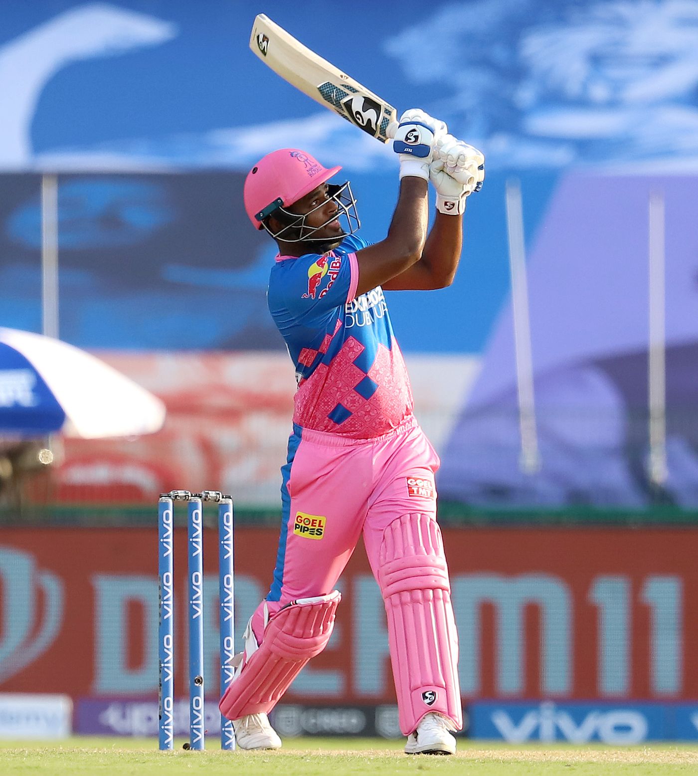 Sanju Samson goes high over the leg side during his half-century ...