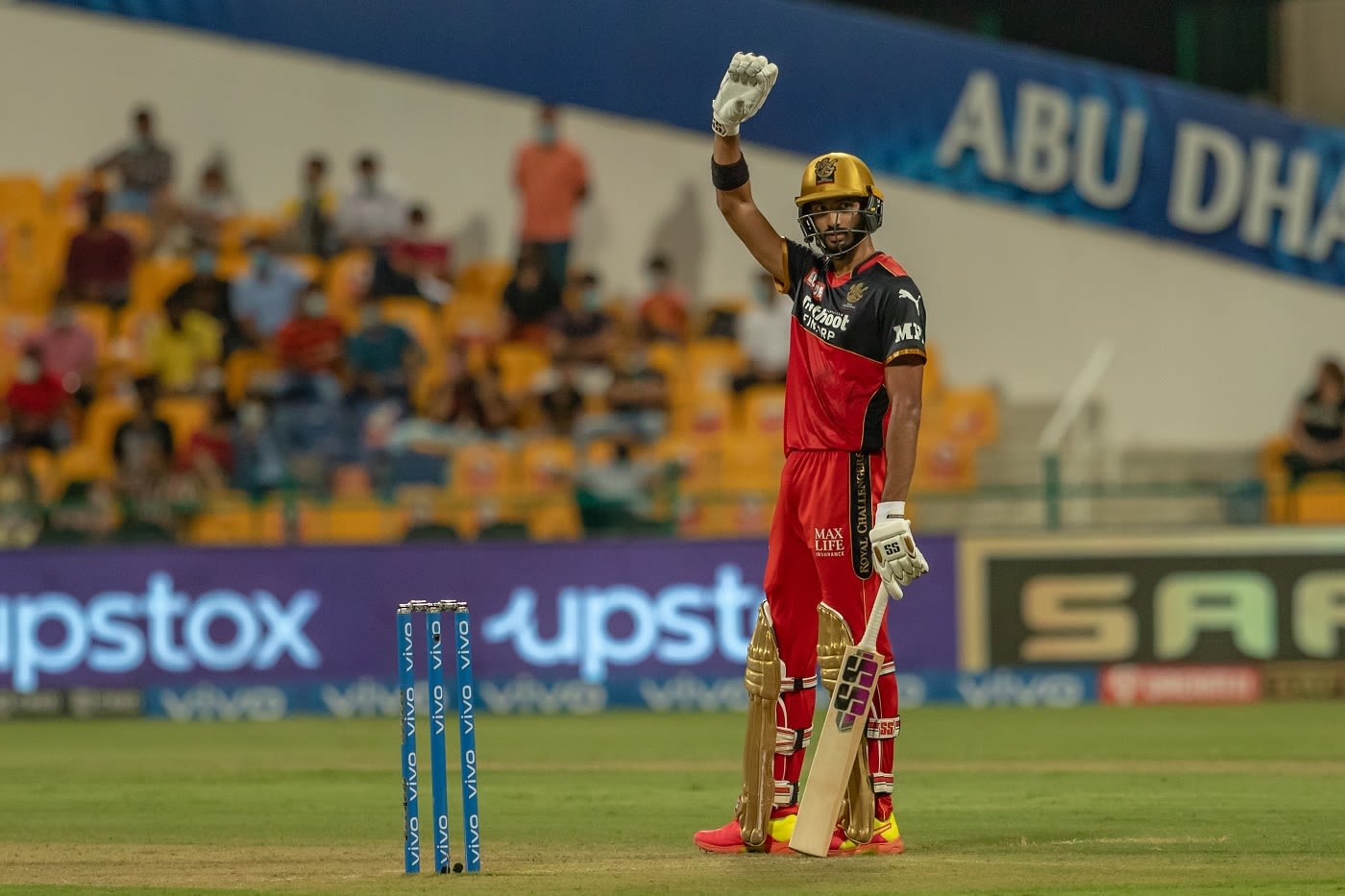 Devdutt Padikkal gestures at the Royal Challengers Bangalore dugout ...