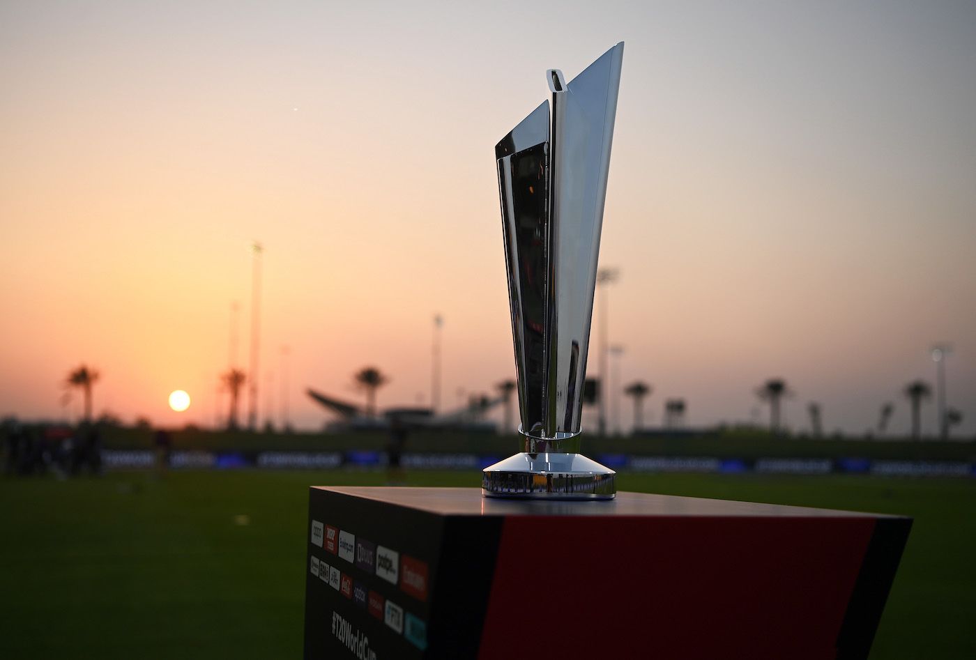 The T20 World Cup trophy on display at the time of sunset ...