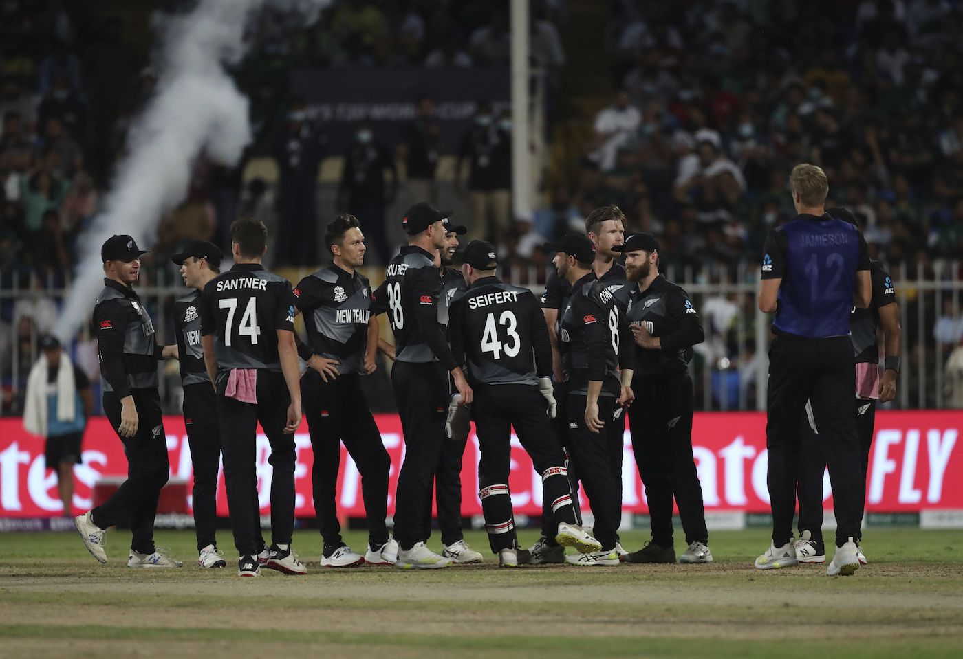 The New Zealand team gets together after a wicket | ESPNcricinfo.com