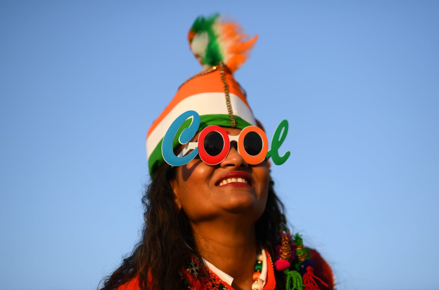 An Indian fan decked out in her finest for the game against New Zealand ...