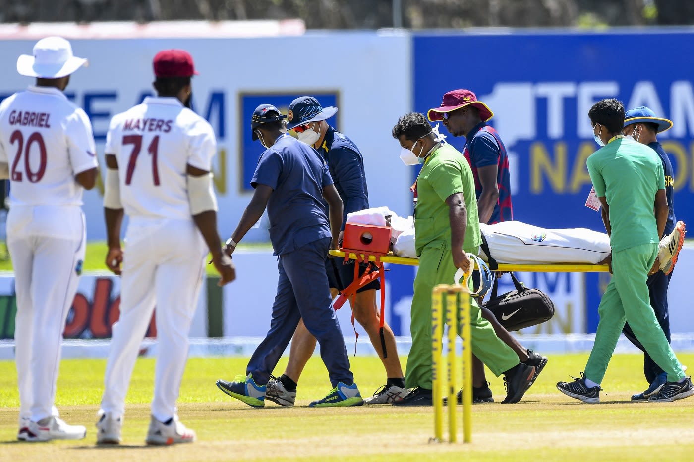 Jeremy Solozano is stretchered off the field after being hit on the ...