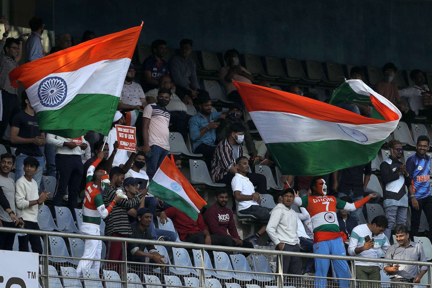 Sudhir Gautam led the Indian fans' cheers from the stands ...