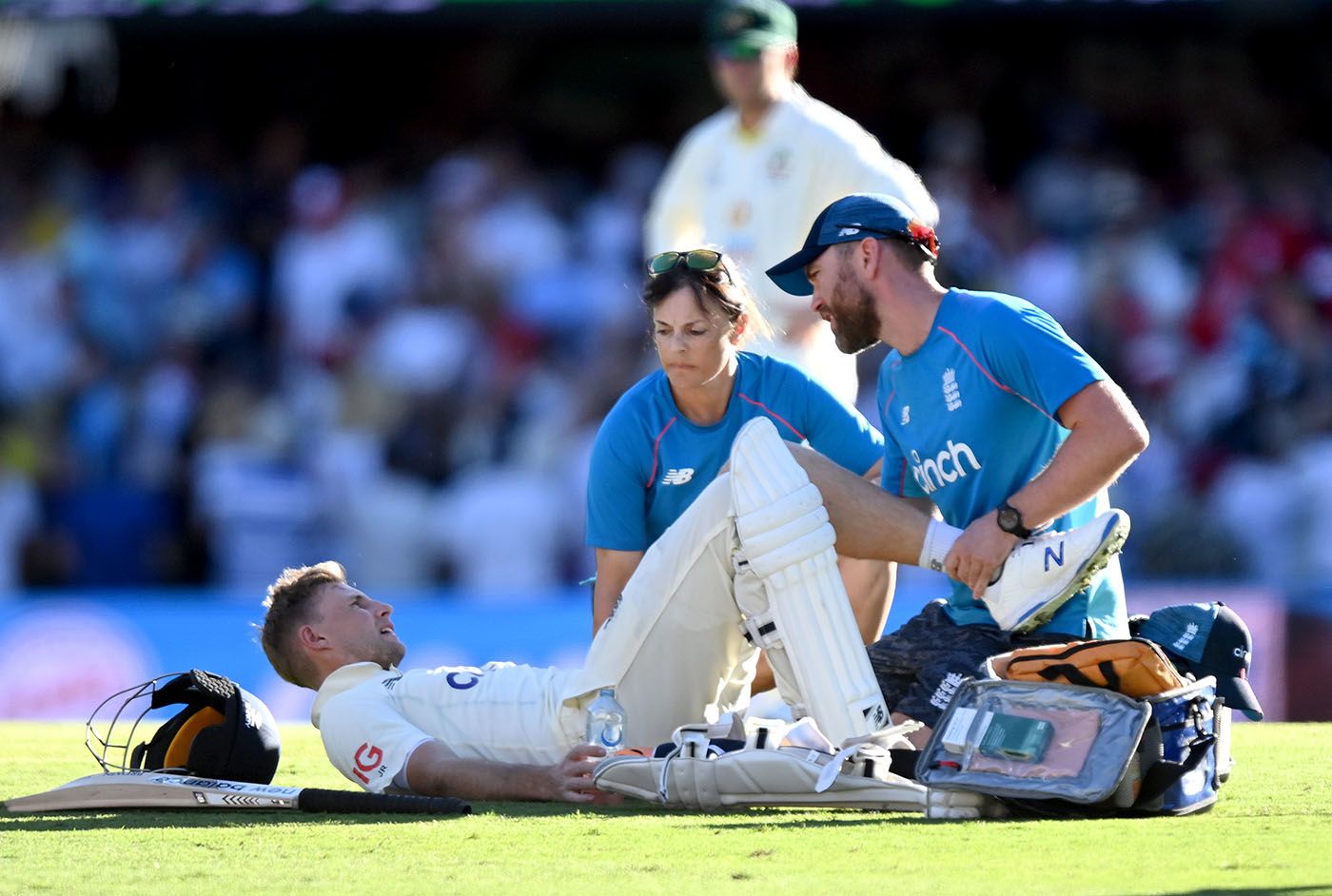 Joe Root required some treatment from the England physios ...
