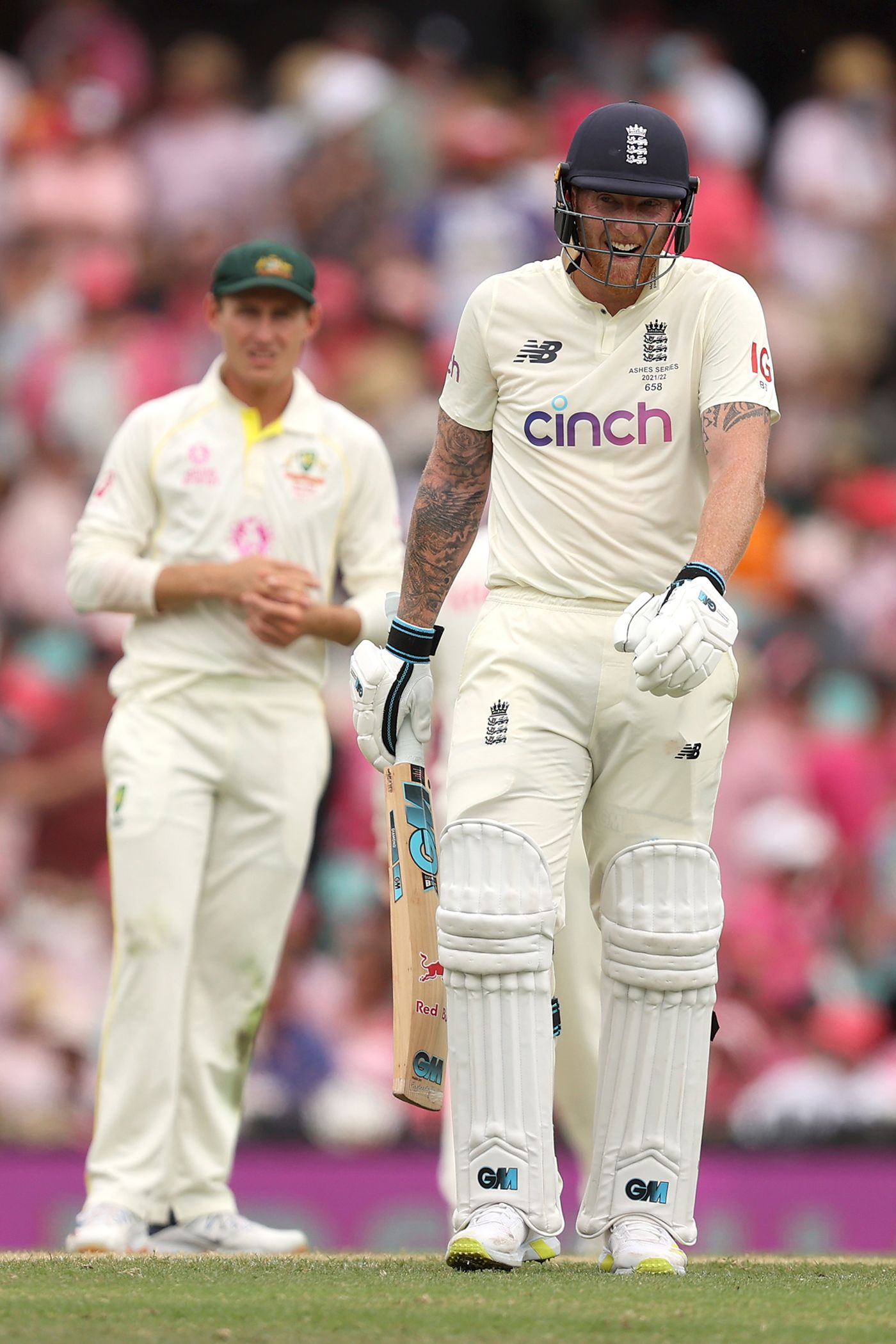 Ben Stokes laughs after successfully reviewing a decision against him ...
