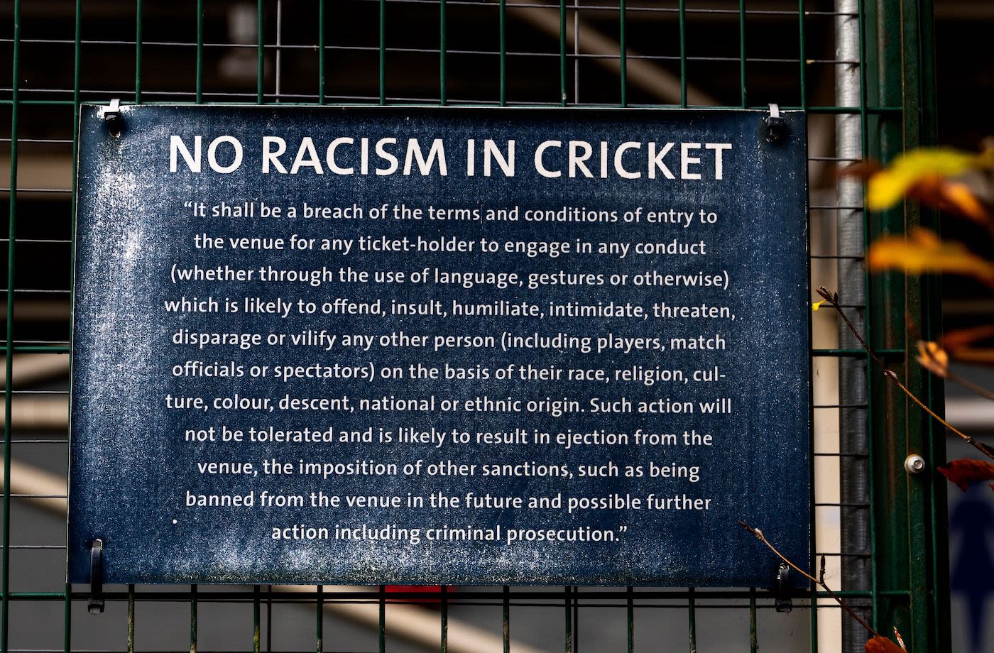 An anti-racism sign at the stadium in Cardiff | ESPNcricinfo.com