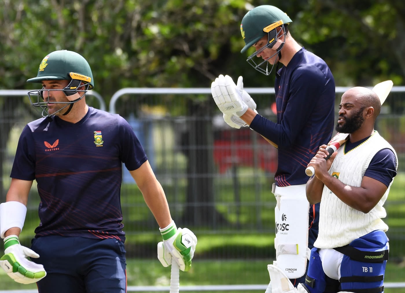 Dean Elgar, Marco Jansen and Temba Bavuma during a practice session ...