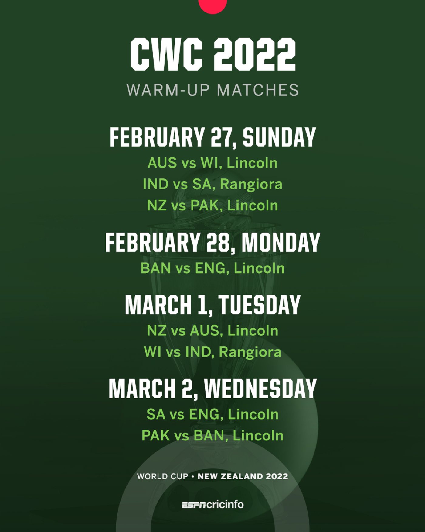 Women's ODI World Cup 2022 Warm-up matches | ESPNcricinfo.com