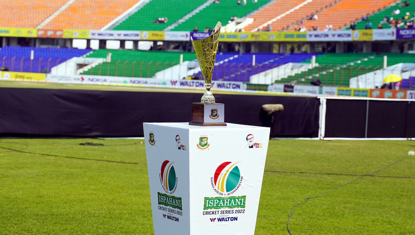The trophy for the Bangladesh vs Afghanistan ODI series on display ...