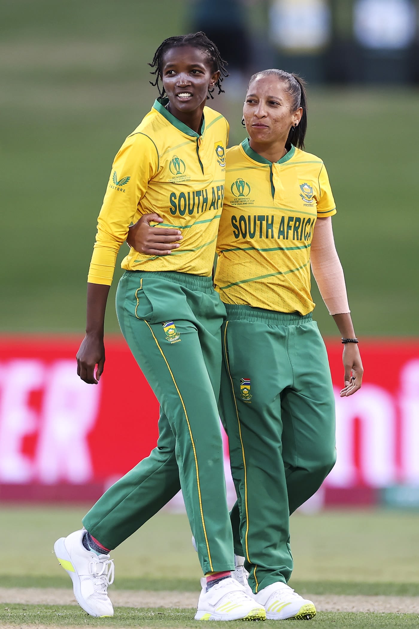 Ayabonga Khaka celebrates Nahida Khan's wicket with Shabnim Ismail ...