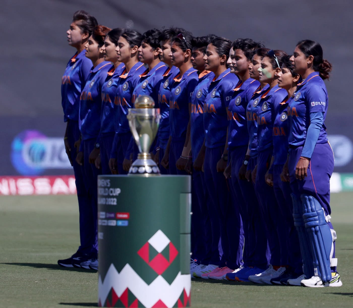 Indian players line up for the national anthem | ESPNcricinfo.com