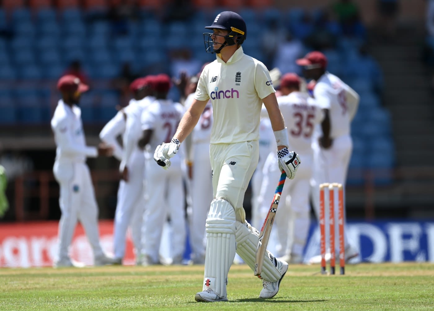 Zak Crawley played a loose drive to be caught in the covers ...