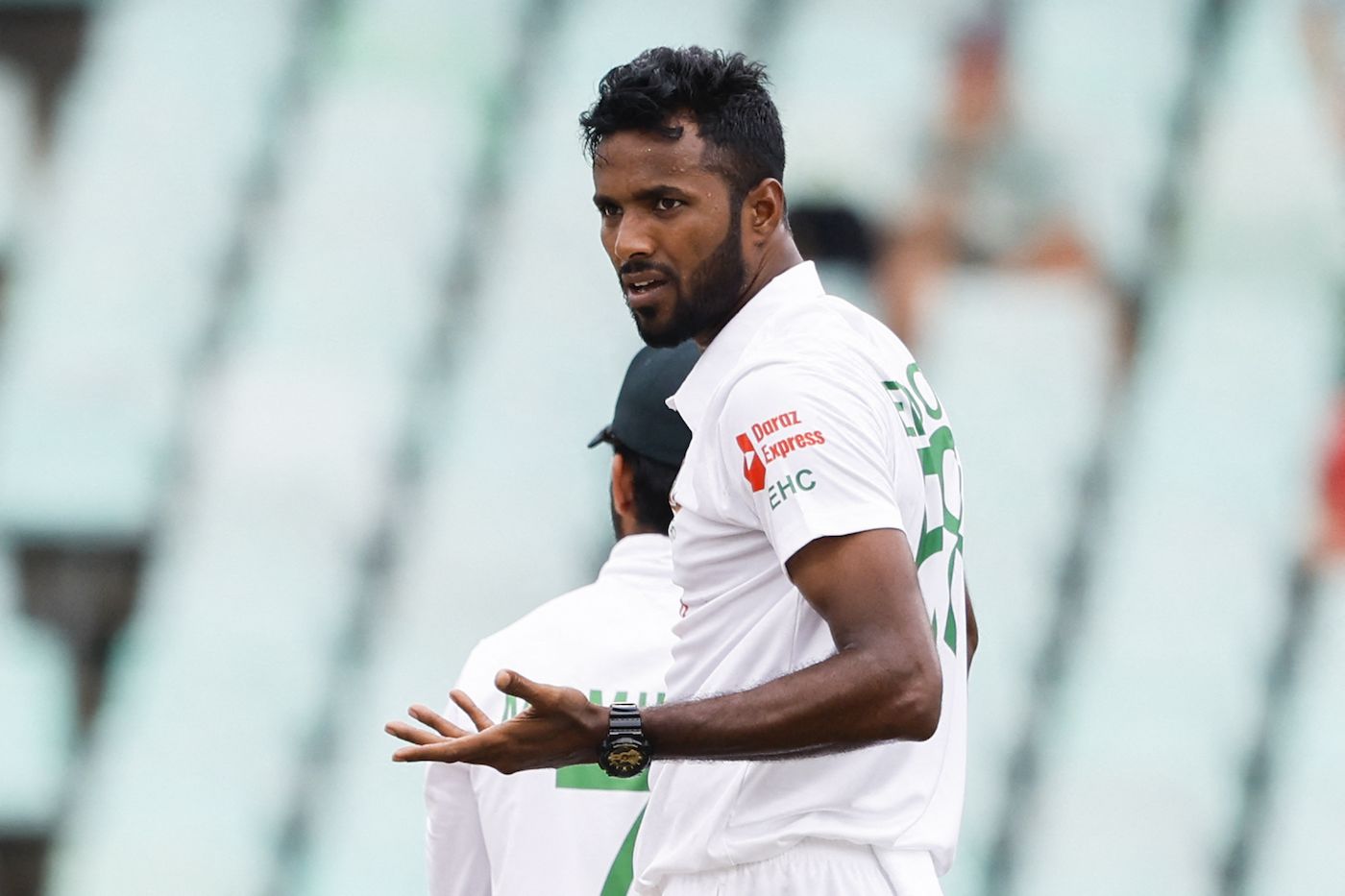 Ebadot Hossain reacts to the umpire's decision that was reviewed and ...