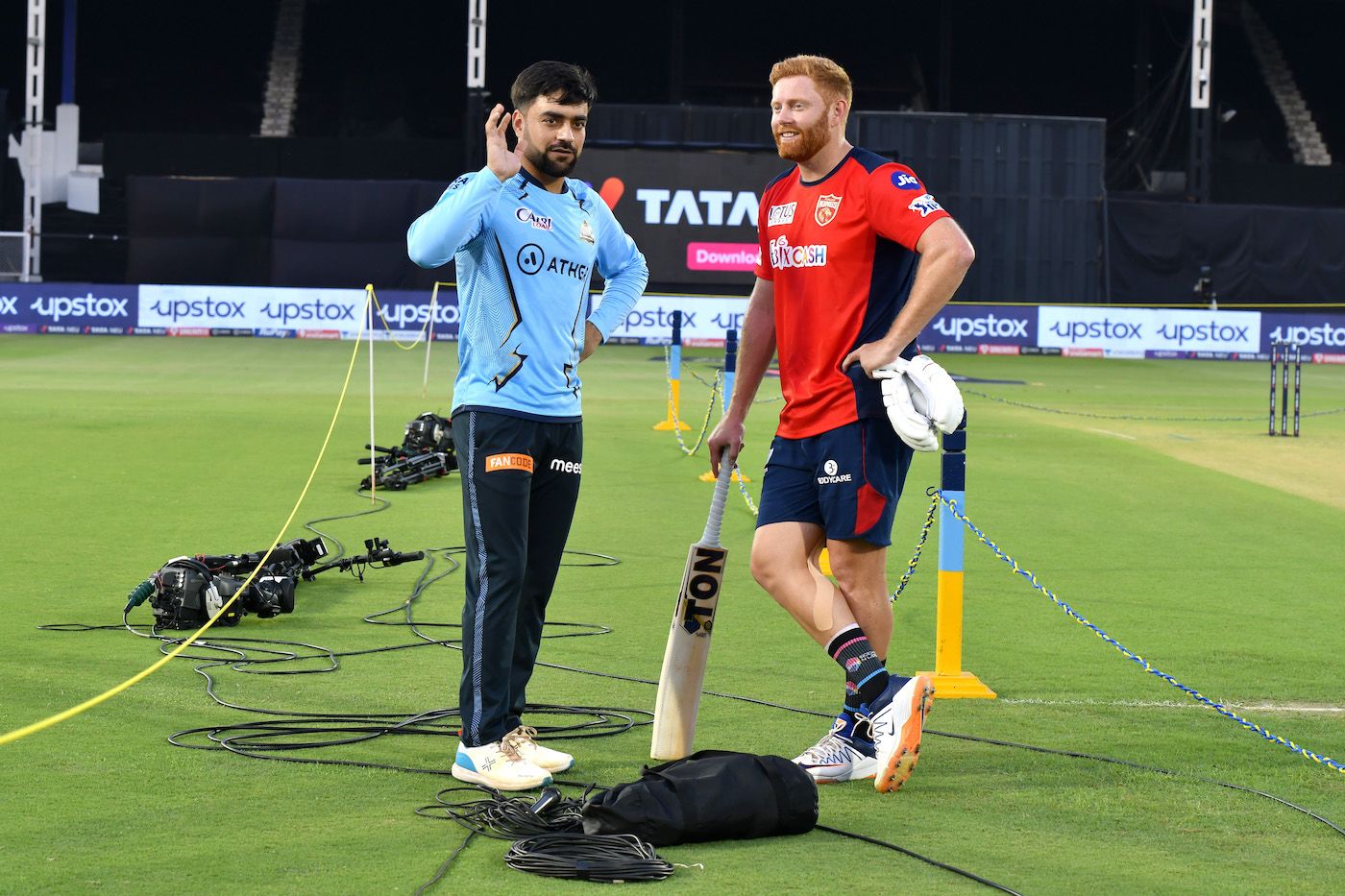 Rashid Khan catches up with Jonny Bairstow, who makes his debut for ...