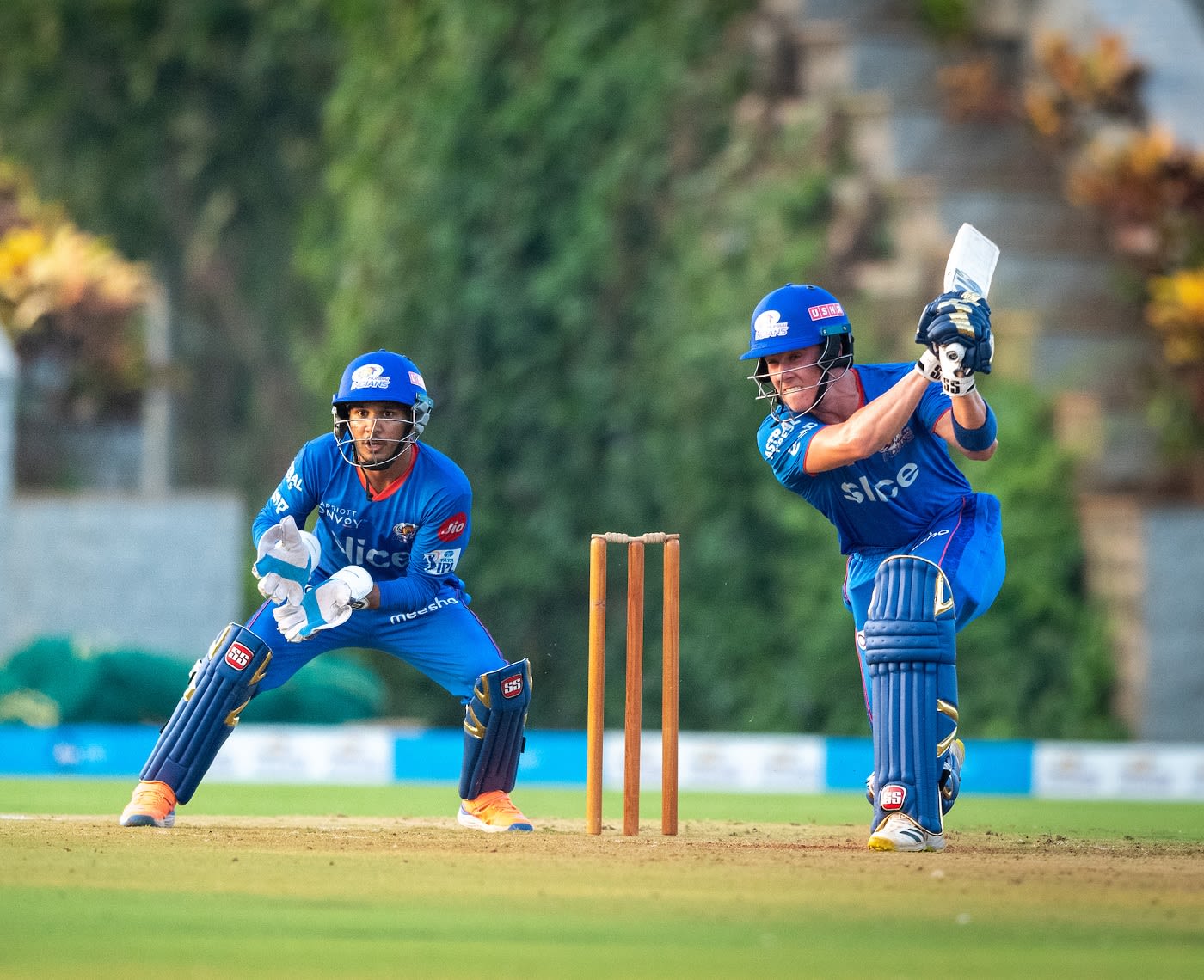 Dewald Brevis brings out an exquisite cover drive during an intra-squad ...