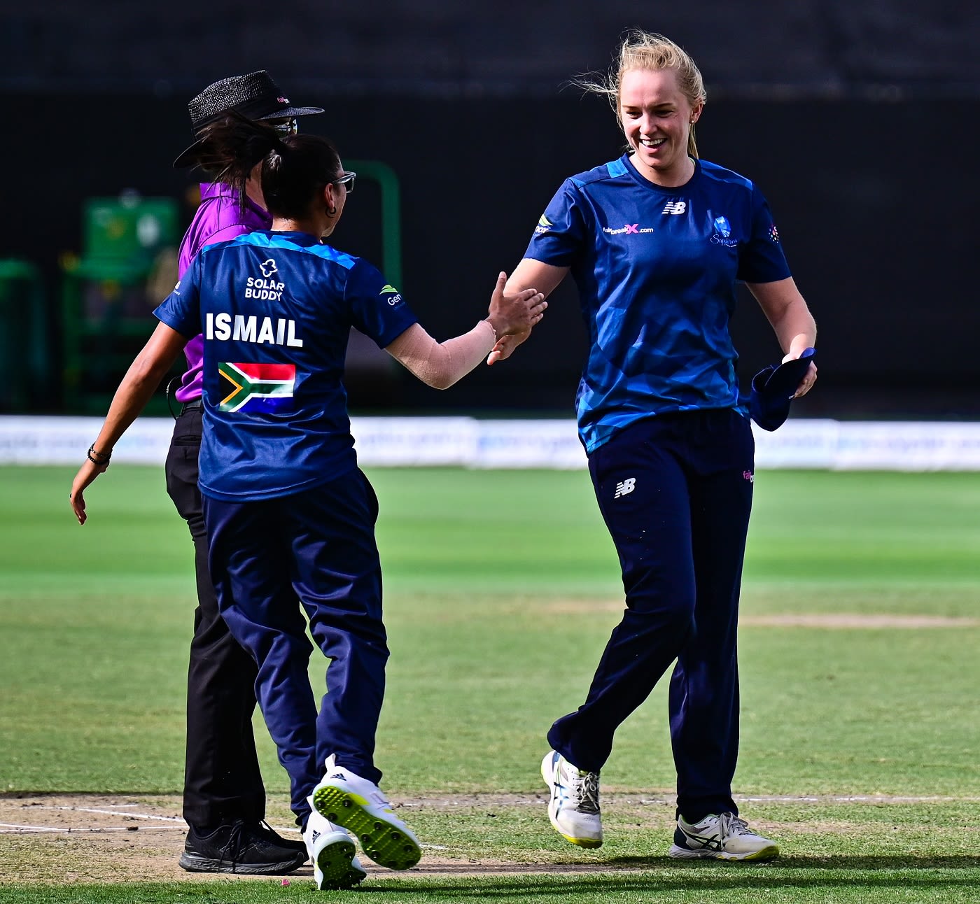 Kim Garth celebrates after dismissing Sophia Dunkley early ...
