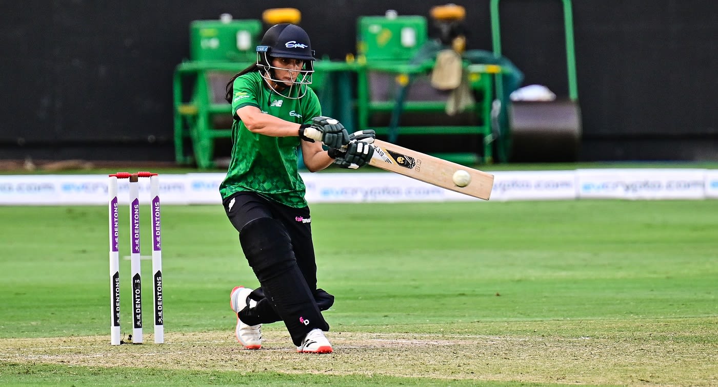 Bismah Maroof heaves one through the on side during her unbeaten knock ...