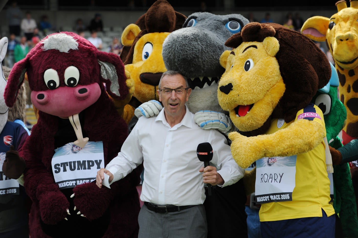 David Lloyd with the runners and riders in the T20 Finals Day mascot ...