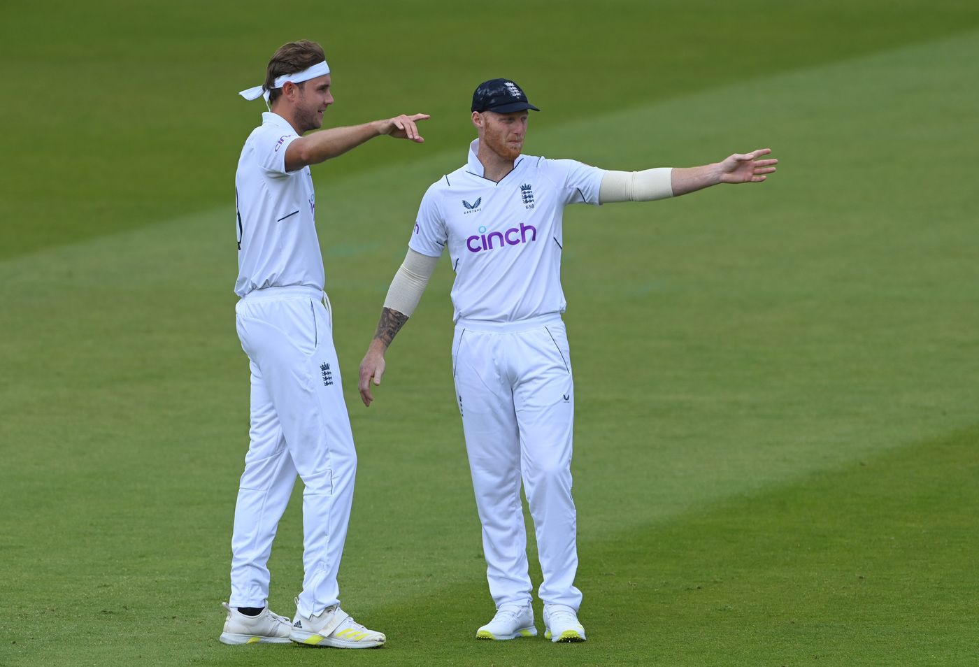England's new Test captain Ben Stokes works on the field with Stuart ...