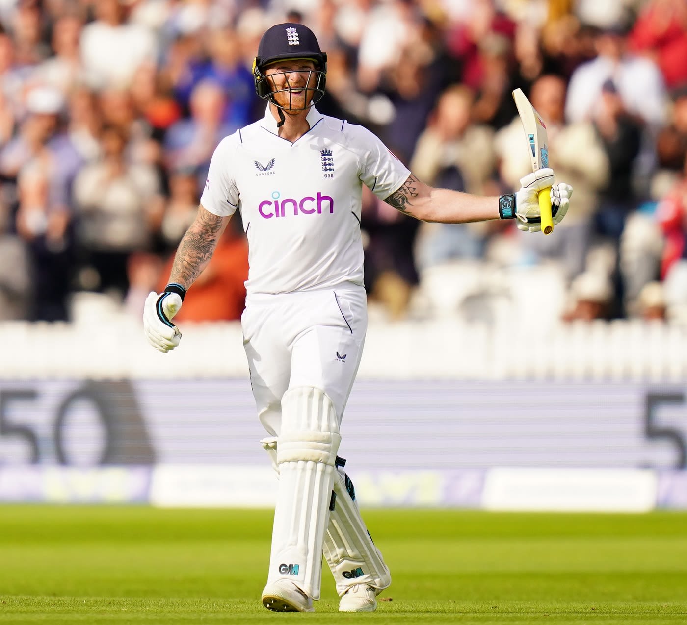 Ben Stokes reacts after scoring a half-century on his Test captaincy ...