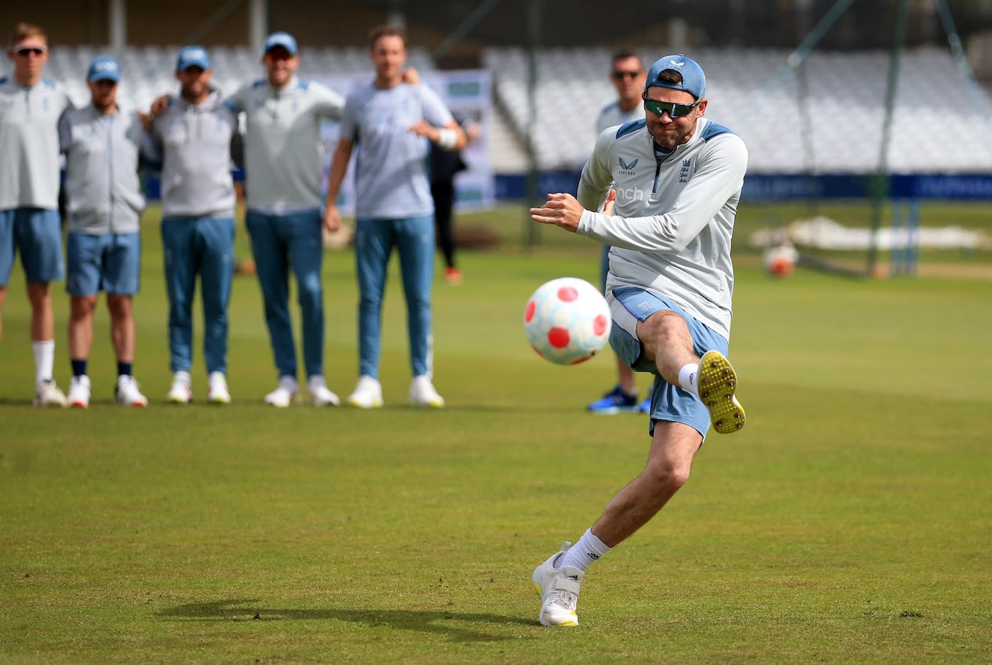 James Anderson takes a penalty kick during a team training session ...