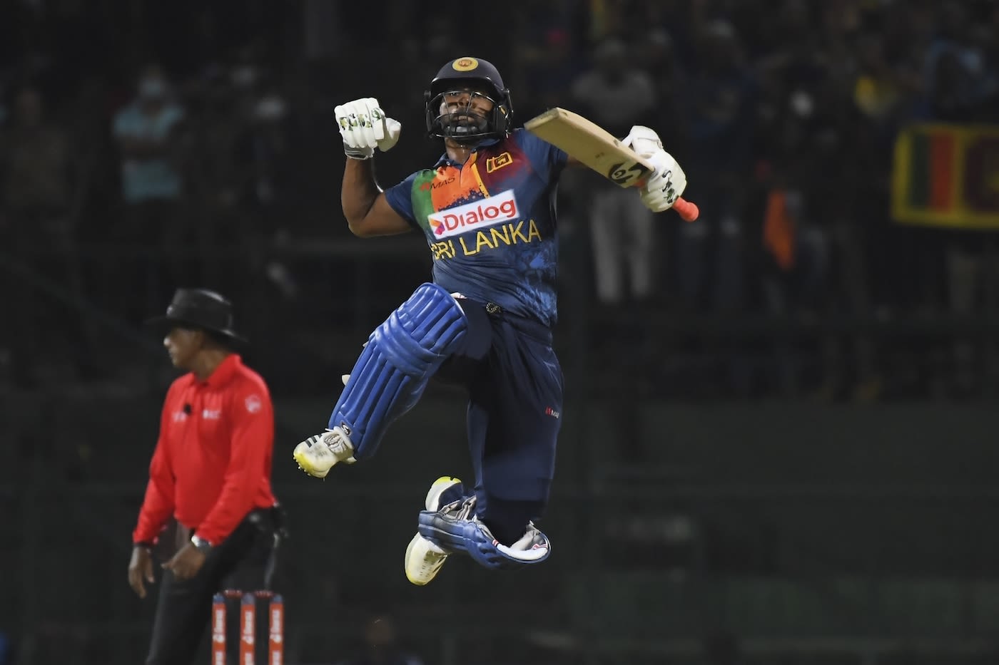 Chamika Karunaratne celebrates Sri Lanka's win with gravity defiance ...