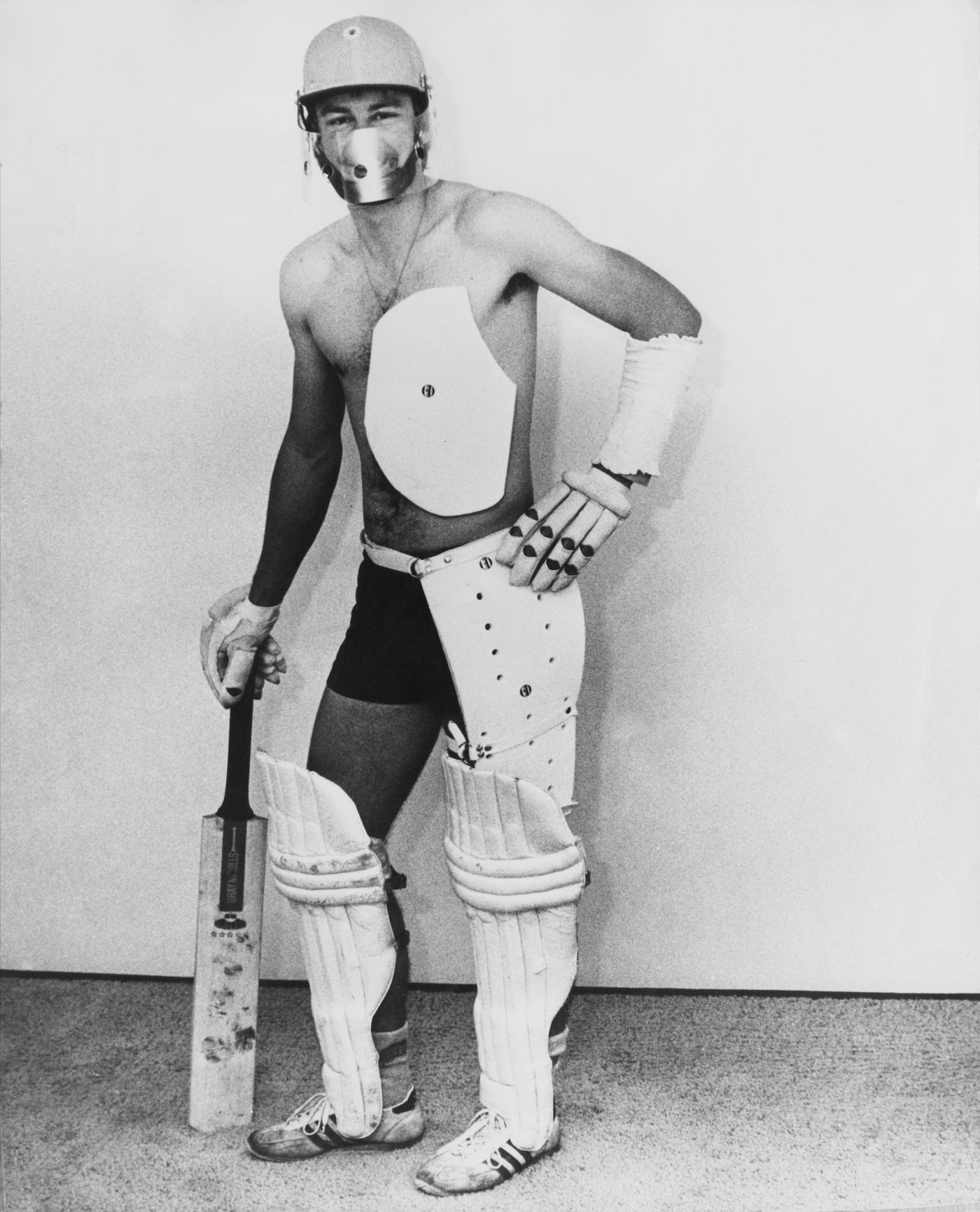 Ian Davis modelling protective gear for World Series Cricket ...