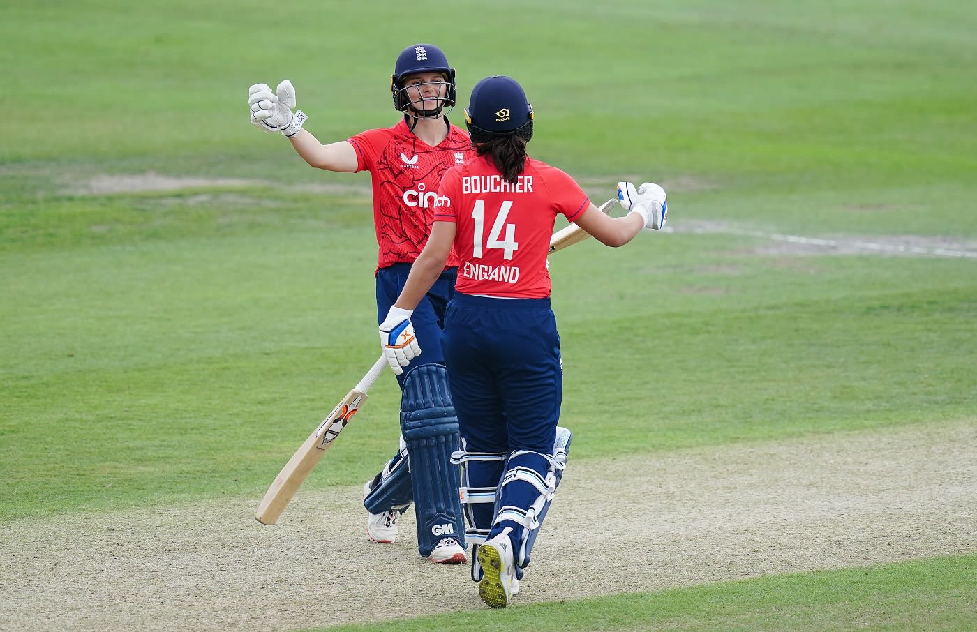 Amy Jones and Maia Bouchier celebrate England's victory in the second ...