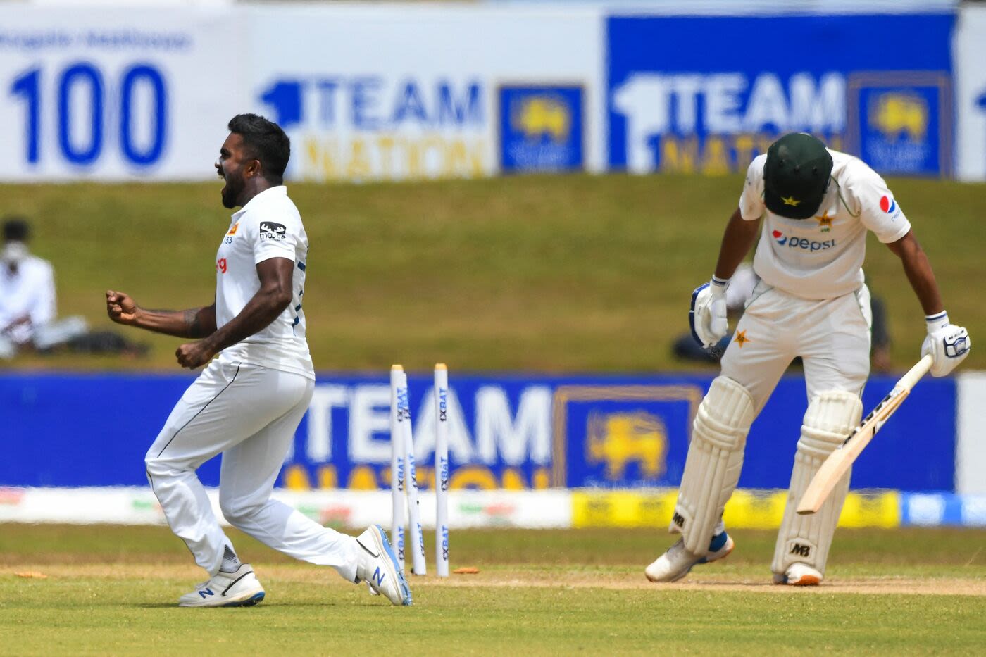 Asitha Fernando had Abdullah Shafique playing on for a two-ball duck ...